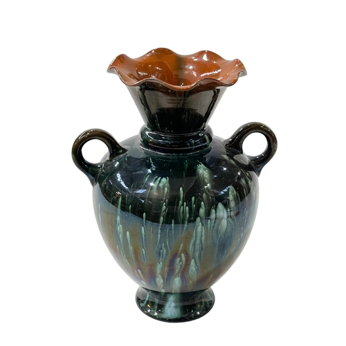 Linthorpe Pottery mottled glazed two ring handled vase, shape number ...