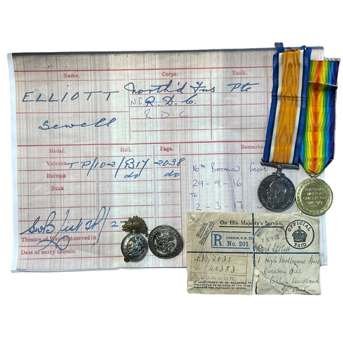 Pair of WWI medals named to 40383 PTE. S. Elliott Northumberland ...