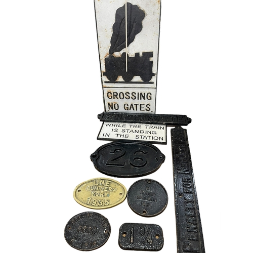 Nine cast metal railway signs including LNE Builders York 1935, RF ...