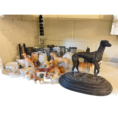 Modern bronze Greyhound on marble base, Beswick dog figurines, pewter ...