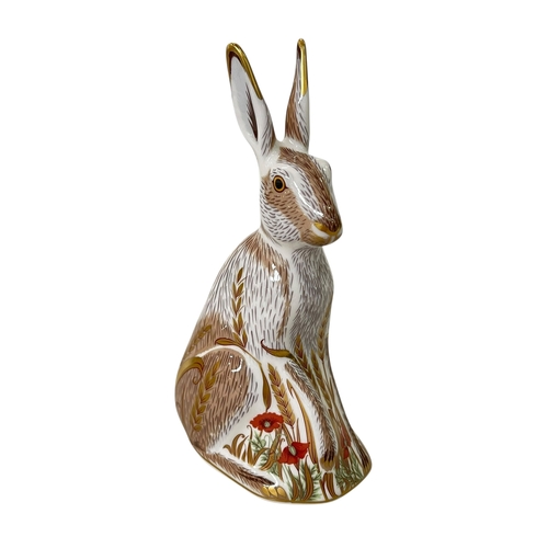 Royal Crown Derby Midsummer Hare paperweight, gold stopper, 16.5cm.