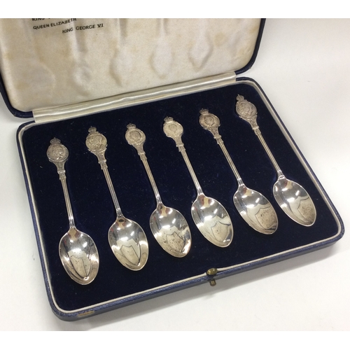 A cased set of six silver spoons commemorating Kings and Queens. London ...