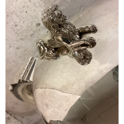 A large and impressive Victorian silver beer flagon with cast lion ...