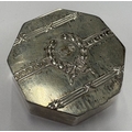 An octagonal silver pill box with swag decoration to hinged lid. Approx ...