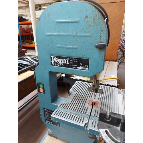 A blue Ferm FLZ 275 mains electric band saw on stand