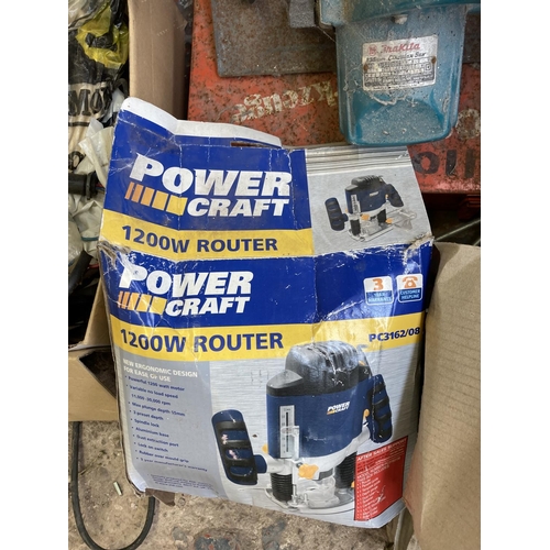 A collection of assorted tools to include boxed Powercraft plunge ...