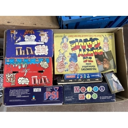 Five boxes containing assorted boxed board games and jigsaw puzzles to ...
