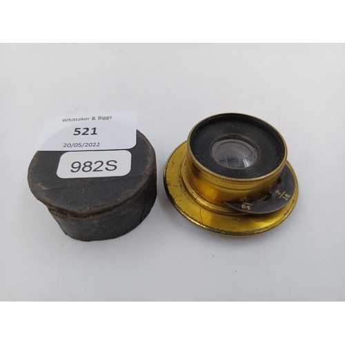 A Wray of London brass rotating aperture f16-f64 lens inscribed W.A.R ...