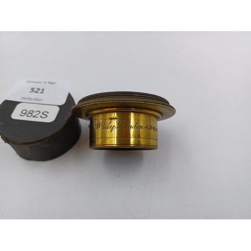 A Wray of London brass rotating aperture f16-f64 lens inscribed W.A.R ...