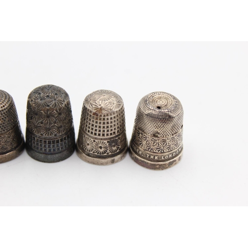 Five antique hallmarked .925 sterling silver thimbles - approx. gross ...