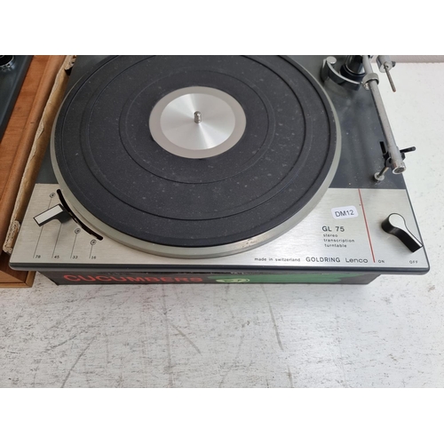 Two Goldring Lenco GL75 stereo transcription turntables, one with ...