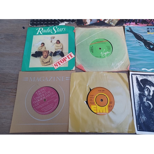 Sixteen 7" vinyl records to include 999, Graham Parker & the Rumour ...