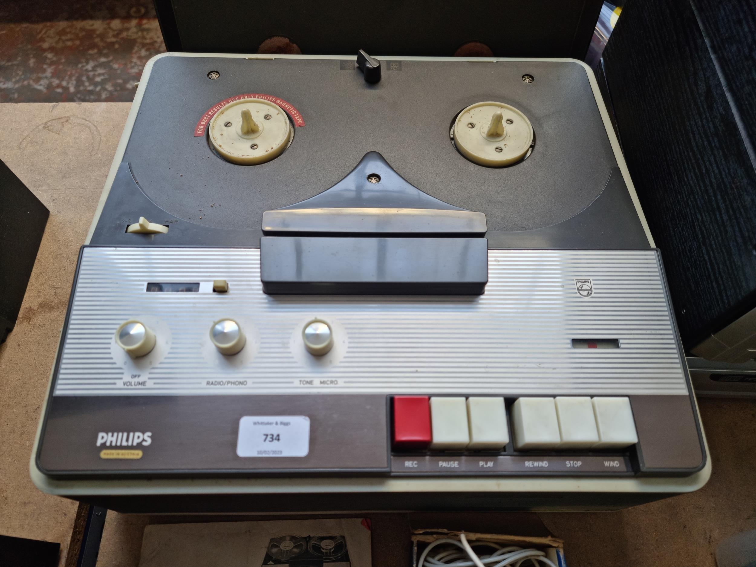 A mid 1960s Philips EL3548 reel-to-reel tape recorder with boxed ...