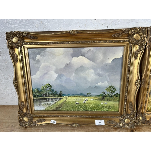 Two gilt framed 1980s Noel Green oil paintings - approx. 39cm high x ...
