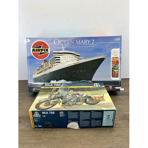 Two boxed plastic model kits, one Airfix Queen Mary 2 and one Italeri ...