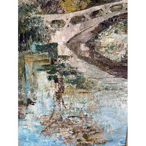 A mid 20th century framed Enid Chiverton "Bridge at Tatton" oil on ...