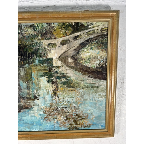 A mid 20th century framed Enid Chiverton "Bridge at Tatton" oil on ...