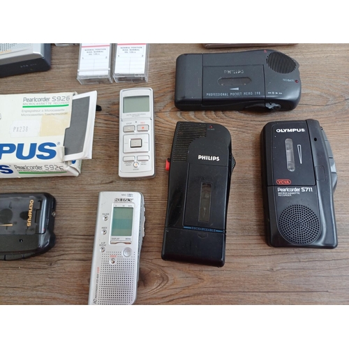 A collection of voice recorders to include Olympus digital, Sony ...