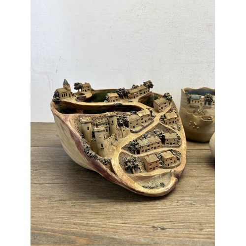 Six pieces of Pippa's Pottery unusual stoneware