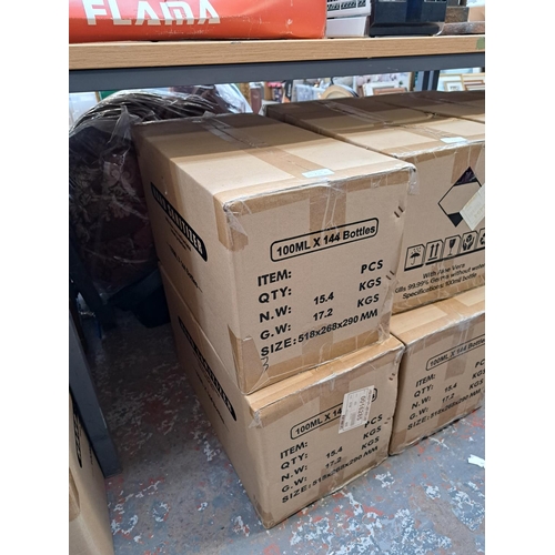 Two sealed boxes each containing approx. 144 100ml hand sanitiser ...