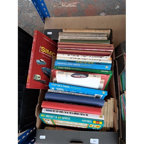 Four boxes of books to include Book and Magazine Collector magazines ...