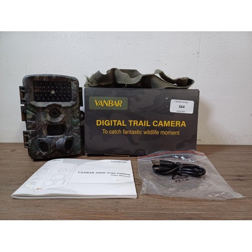 A boxed Vanbar D500 digital trail camera with instruction manual