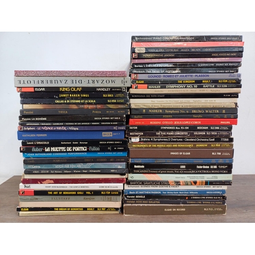 Two boxes containing a large collection of classical LP vinyl box sets to include Verdi 'Falstaff'
