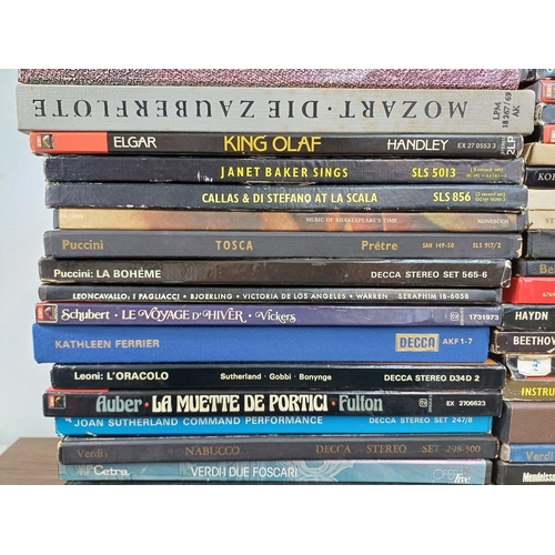 Two boxes containing a large collection of classical LP vinyl box sets to include Verdi 'Falstaff'