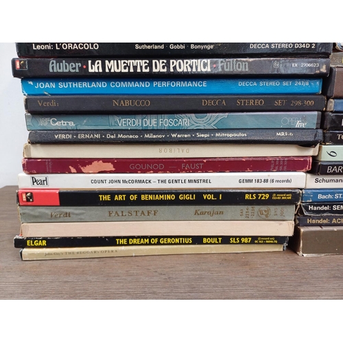 Two boxes containing a large collection of classical LP vinyl box sets to include Verdi 'Falstaff'