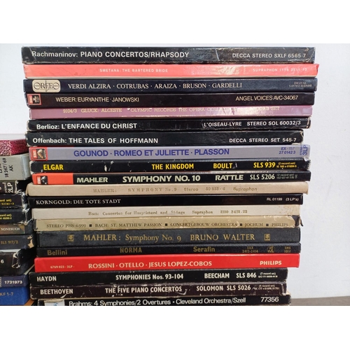 Two boxes containing a large collection of classical LP vinyl box sets to include Verdi 'Falstaff'