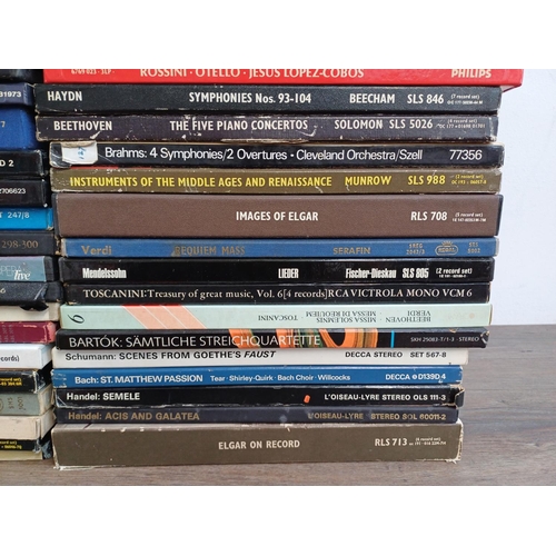 Two boxes containing a large collection of classical LP vinyl box sets to include Verdi 'Falstaff'