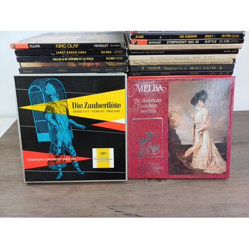 Two boxes containing a large collection of classical LP vinyl box sets to include Verdi 'Falstaff'