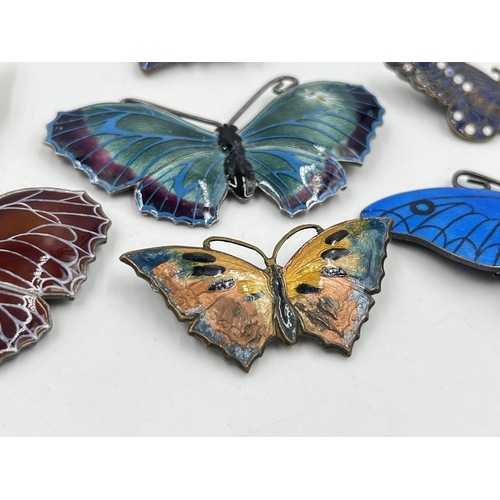 Seven vintage enamel butterfly brooches to include Butler & Wilson Ltd ...