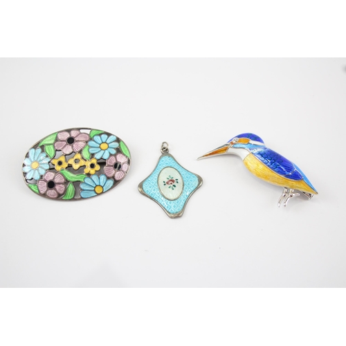 A collection of silver and enamel jewellery - approx. gross weight 20g