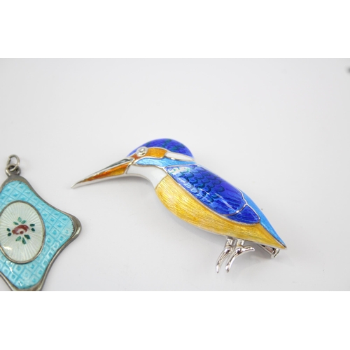 A collection of silver and enamel jewellery - approx. gross weight 20g