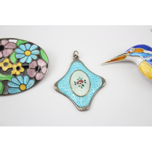A collection of silver and enamel jewellery - approx. gross weight 20g