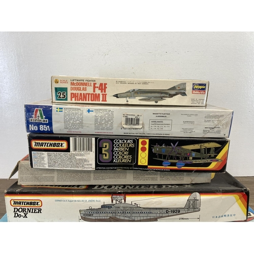 Six vintage boxed model kits, Airfix mosquito, Matchbox Dornier Do-X ...