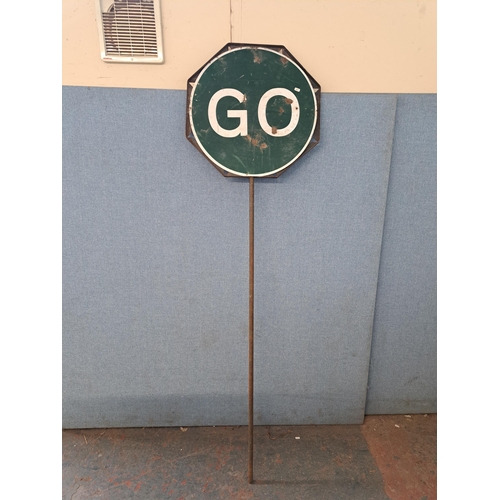 A steel "Stop" , "Go" traffic management system road sign - approx ...