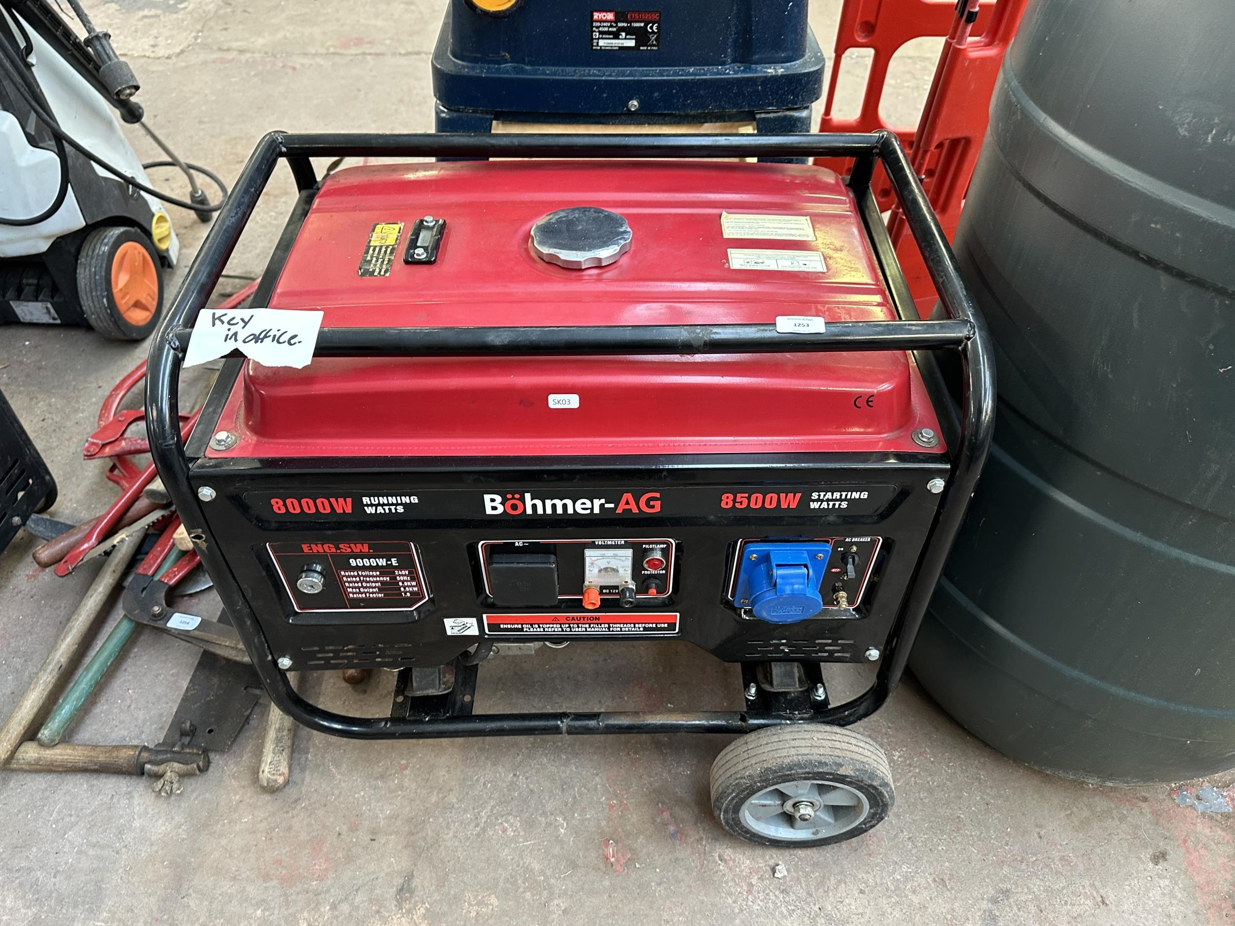 A Bohmer-AG 8500w 17HP petrol generator (key in office)
