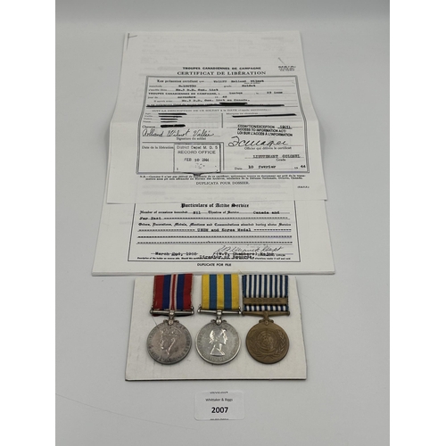Three WWII Canadian medals presented to SE-100730 R. W. Vallee, one War ...