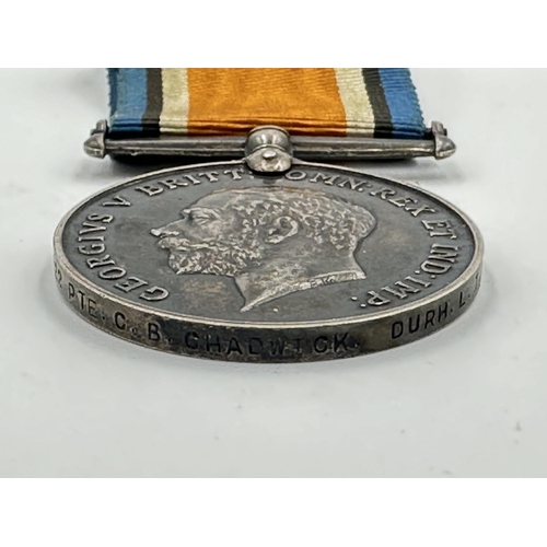 A WWI British medal pair presented to 85622 Pte. C.B. Chadwick Durh. L. T.