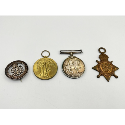 Four WWI British items, one medal trio presented to 4598 Pte. J. Dunne ...