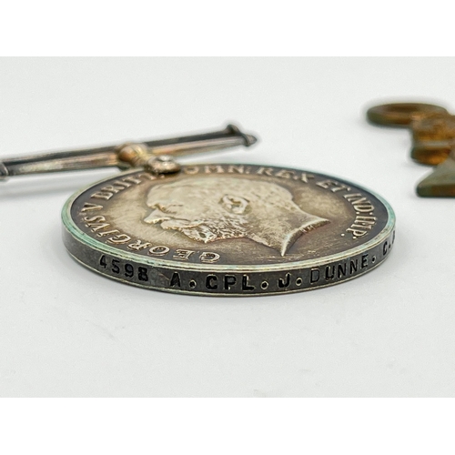Four WWI British items, one medal trio presented to 4598 Pte. J. Dunne ...