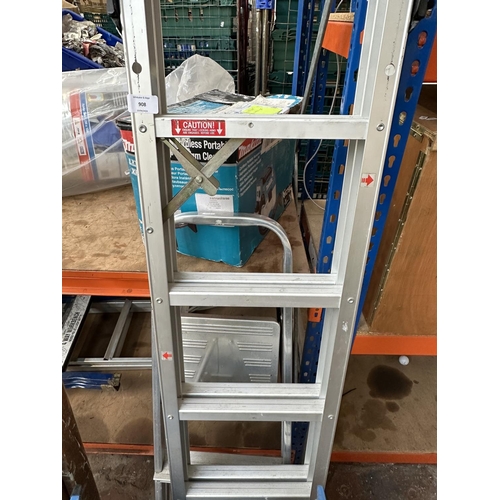Four items, one aluminium step ladder, one aluminium extendable ladder ...