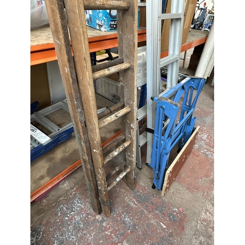 Four items, one aluminium step ladder, one aluminium extendable ladder ...