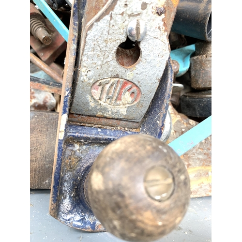 Two boxes containing hand tools to include, Talco plane, Stanley ...
