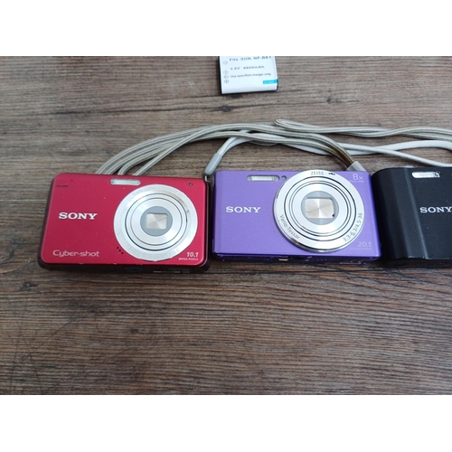 Eight Sony Cyber-shot compact digital cameras, two DSC-W810 20.1mp, one ...