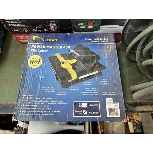 Three items one Parkside PDM600B2 lathe, one boxed Tilemate Power ...