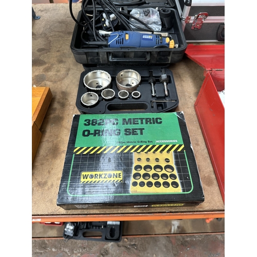 Five items to include PowerCraft cased combi tool, Workzone O-ring set ...