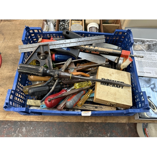 A collection of hand tools to include WorkZone tap and thread cutting ...